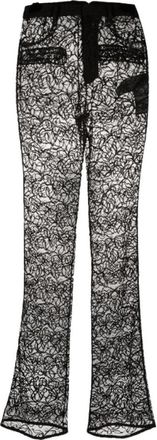 Saint Laurent Gerade geschnittene Hose aus floraler Spitze - - Trousers - Damen - Schwarzk - S