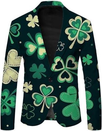 Generico Foweknow Veste pour homme - Coupe droite - Manches longues - Trèfle vert irlandais - Motif floral - Veste de costume sportive - Costume irlandais pour