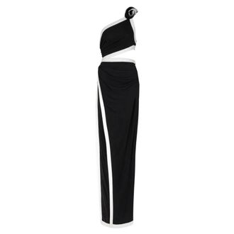 Balmain Asymmetrisches Maxikleid mit Rosen-Detail - - Dresses - Damen - Schwarzk - XS