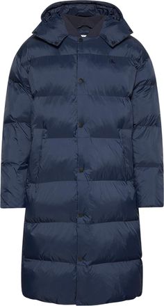 Calvin Klein Herren Daunenmantel Long Length Nylon mit Kapuze, Blau (Dark Sapphire), M