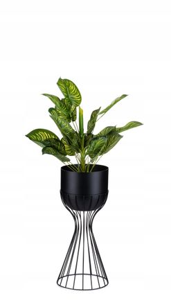 HowHomely Moderne Blumenständer Metall 46 cm Hoch mit Schwarz Blumentopf Rund 18 cm Ø auf Robuste Ständer - Pflanzenständer zur Dekoration Innenräumen