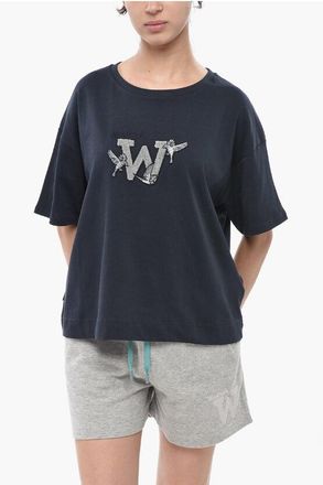 Woolrich Cotton Crewneck T-Shirt GRAPHIC With W Embroidery size L