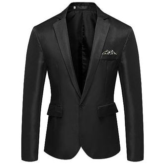 Generic Nouveau Petit Costume décontracté à Boutonnage de Couleur Unie avec Veste de Costume pour Hommes de Banquet de Mariage Fendu (Black, XXXXXL)