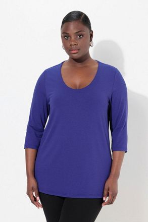 Ulla Popken T-Shirt Shirt tiefer Rundhalsausschnitt 3/4 Arm