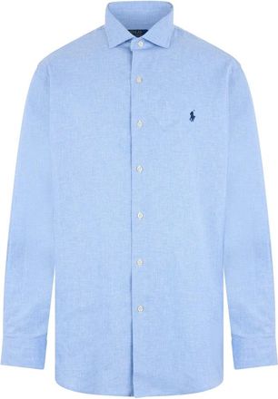 Polo Ralph Lauren Homme, Chemises, Bleu, Taille: L Chemise &agrave; Manches Longues en Lin et Coton