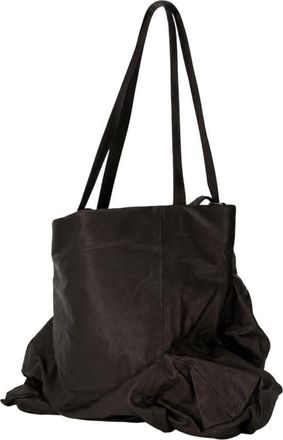 Yohji Yamamoto Unisex Unevenness Shopper Bag - Yohji Yamamoto Leather Black Cowhide Totes-Shopping-Bags