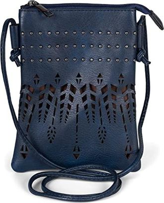 styleBREAKER 02012260 Mini sac à bandoulière pour femme Style ethnique et rivets, bleu foncé, Taille unique