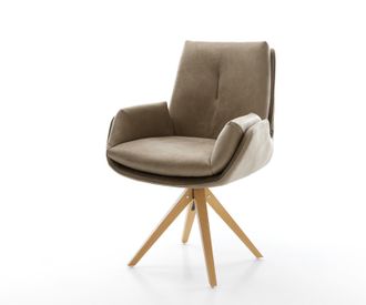DELIFE Drehstuhl Clea-Flex Mikrofaser Beige Vintage Holzgestell kantig Natur 180&deg; drehbar, Esszimmerst&uuml;hle