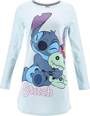 Disney Stitch Chemise de Nuit pour Femme, Longue Chemise de Nuit en Coton Doux, Cadeau pour Femmes, Filles et Adolescentes (Bleu, XL)