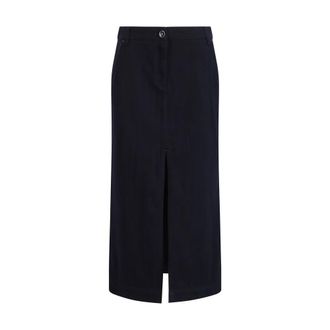 Giorgio Armani Blaue Baumwoll Midi Rock mit Frontrei&szlig;verschluss - - Skirts - Damen - Blau - L
