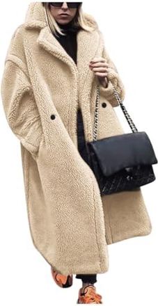 Onsoyours Manteau Femme Casual Chaud Peluche Manches Longues Veste en Peluche Parka Cardigan Long Mode Couleur Unie Bouton Outwear Epais Streetwear Automne Hive