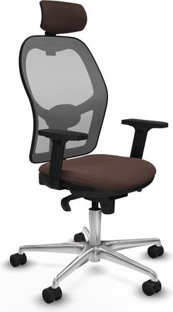 Piqueras y Crespo Drehstuhl f&uuml;r B&uuml;ro mit 2D-Armen, h&ouml;henverstellbare Lendenwirbelst&uuml;tze und h&ouml;henverstellbares Kopfteil, Grau/Dunkelbraun