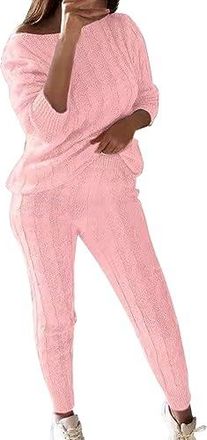 Generic Surv&ecirc;tements 2 pi&egrave;ces en tricot pour femme - Ensemble solide &agrave; col rond pour femme - V&ecirc;tements de d&eacute;tente chauds pour femmes - Ensemble de v&ecirc;tements d