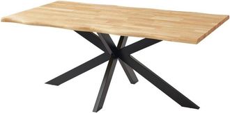 Vente-Unique Table à manger 6 personnes en bois dhévéa et métal noir - Naturel clair - COMULIA