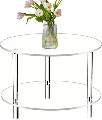 Generic Runder Couchtisch - Moderne Doppelschichtm&ouml;bel, klarer Lagerstand, moderner Anzeigetisch, elegantes platzsparendes Design f&uuml;r funktionale Wohnkultur |