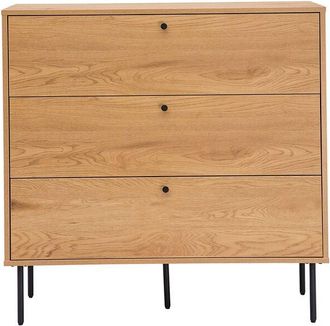 Miliboo Kommode mit hellem Holzdekor in Eiche und schwarzen Metallf&uuml;&szlig;en mit 3 Schubladen B100 cm PERNELLE