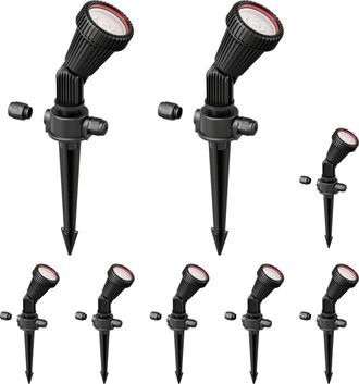 LEDs Com 8 Stück Gartenstrahler mit Erdspieß PIRK für außen, IP44, schwarz, inkl. GU10 LED 468lm warmweiß