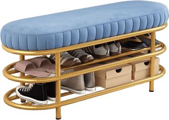 Generic Schuhbank mit Sitzfläche Keine Montage Erforderlich Samtkissen Sitzbank Mit Stauraum Metallrahmen Schuhregal mit Sitzbank für Eingangsbereich, Flur, W