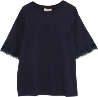 Twinset Femme, Tops, Bleu, Taille: 38 FR T-shirt en coton