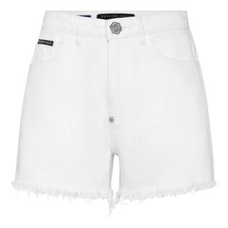 Philipp Plein Femme, Shorts, Blanc, Taille: W26 Denim Shorts Logo