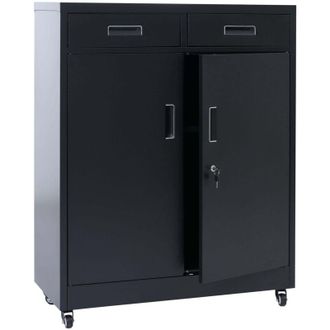 Hhg [NEUWERTIG] Aktenschrank HHG-451, Stahlschrank B&uuml;roschrank, Rollen T&uuml;ren Schubladen abschlie&szlig;bar Metall 116x90x40cm schwarz