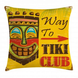 Generic Throw Pillow Covers Tiki-Bar-Weg Zum Tiki-Club Vintage-Design Retro Grunge Polynesisch Exotisch Retro Sofakissenh&uuml;llen Cushion Covers Weich Zierkissen