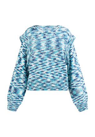 Mymo Strickpullover Damen Blau Mehrfarbig