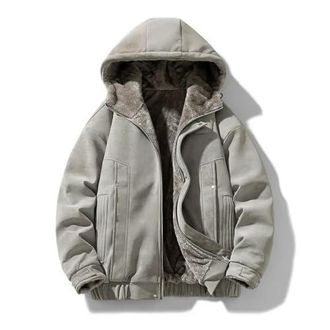 Generic NYSBH Veste en cuir r&eacute;tro &agrave; capuche pour homme Motif automne Sense Fce Style d&eacute;contract&eacute; Sle Outwear, gris, 3XL