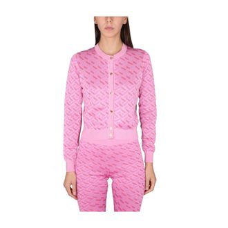 Versace Femme, Pulls, Rose, Taille: 34 FR Front Button Closure Crew