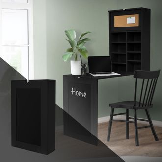 ML Design ML-Design Wandtisch klappbar, Schwarz, Wandklapptisch mit Tafel, 8 F&auml;chern und Pinnwand, Schreibtisch zum ausklappen, Klapptisch Wandmontage, Klappsch