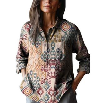 Generico Chemise Femme d&Eacute;t&eacute; D&eacute;contract&eacute; Manches Longues Chemises en Lin Coton &Eacute;l&eacute;gant Respirant Blouse Col en V Classique T Shirt Vintage Fantaisie avec Bouton