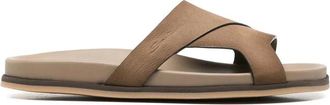 Santoni Homme, Chaussures, Brun, Taille: 44 EU Grained Leather Crossover Strap Slider
