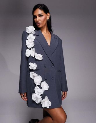 Asos Robe blazer avec fleurs en relief - Gris