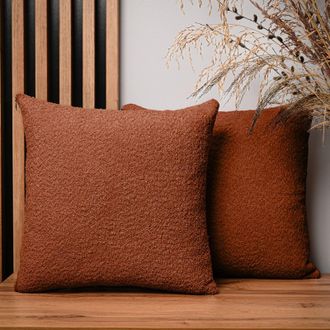 MG Design 2er Set Kissenbezüge 45 x 45 cm in Braun - mit Reißverschluss, fein gewebt mit Chenille-Haptik, pflegeleich