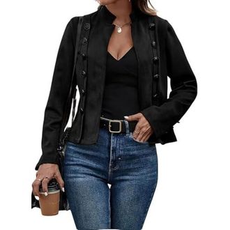 Generic Vestes en faux daim pour femmes, manteaux blazer d&eacute;contract&eacute;s &agrave; manches longues ouvert sur le devant, vestes dautomne pour femmes 2025, Noir, L