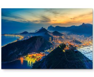 Paul Sinus Art Leinwandbilder | Bilder Leinwand 120x80cm Rio de Janeiro - Copacabana Strand, Urca und Botafogo vom Sugar Loaf Rio, Strand, Ausblick, Reisen
