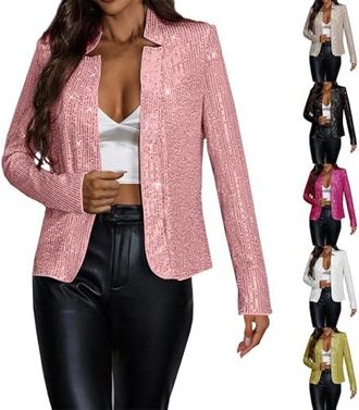 Generic HUIFUAO Veste &agrave; paillettes pour femme &agrave; manches longues - Cardigan &agrave; paillettes ouvert sur le devant - Cardigan &agrave; paillettes grande taille - Vestes de