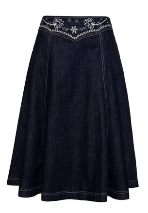 Queen Kerosin Damen Swingrock Jeansrock Denimrock Western Stickerei Denim 50S Vintage Cowgirl