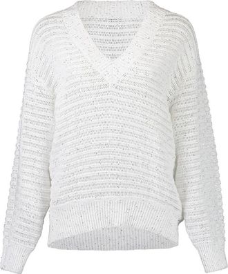 Brunello Cucinelli Linen Diamond Yarn Sweater With Openwork Stripes