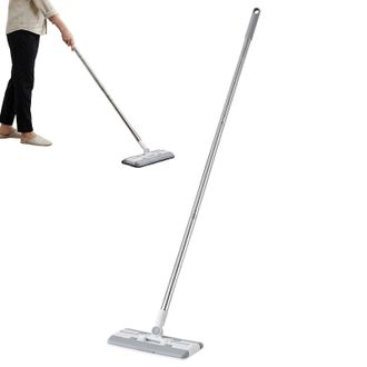 Generico Bodenwischer, langer Griff, 111,8 cm, PP-Reiniger aus Edelstahl - automatischer trockener und wiederverwendbarer Stoffclip aus Mikrofaser f&uuml;r Holzflie