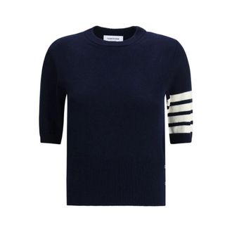Thom Browne Femme, Pulls, Bleu, Taille: 36 FR SweaT-shirt en laine polaire avec poignets c&ocirc;tel&eacute;s
