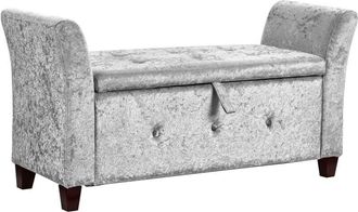 Home Discount Seville Banc Ottoman de Rangement, bo&icirc;te &agrave; Couvertures, Coffre de Couloir et Chambre H 60 x L 120 x P 45 cm, Velours-&Eacute;cras&eacute;-Argent