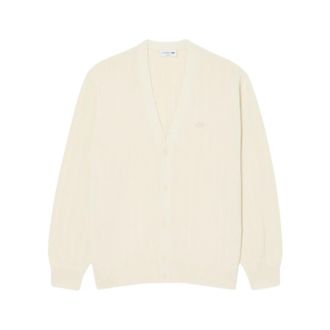 Lacoste Rippstrick-Cardigan aus Baumwollmischung - - Knitwear - Herren - Beige - S