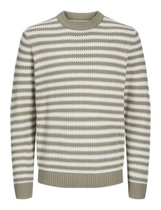 Jack & Jones Joreaton Knit Crew Neck BF Pull en Tricot pour Homme, Silver Sage/Rayures : sel de mer, S