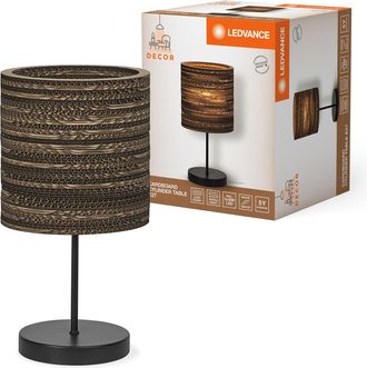 Ledvance Tischleuchte Decor Cardboard Cylinder braun aus Wellpappe, E27, 200 mm Durchmesser, Leuchtenschirm aus recyceltem Material, nachhaltig durch austausch