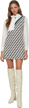 Trendyol Trendyol Womens Woman Mini Shift V-Neck Knitwear Dress, Navy Blau, M