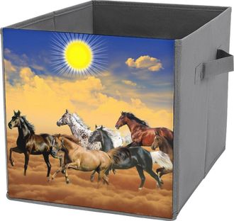 AOOEDM Aufbewahrungskörbe mit Pferdemotiv, zusammenklappbar, zum Organisieren, Würfel-Aufbewahrungsbehälter mit Griffen, Stoff-Aufbewahrungswürfel, Spielzeug