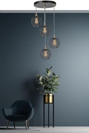 Opviq Elegant Black Chandelier, Metal Body, Adjustable Height, Antique Coated Finish, 70 cm Tall, E27 Socket, Perfect for Modern Home D&eacute;cor