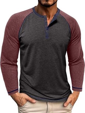 Generic DENGJIAMY Henley T-shirt à manches longues tendance vintage avec boutons et col en V pour homme, Z31 Gris foncé, 3XL