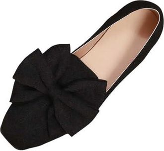 Generic Ballerines plates pour femme avec noeud - &Eacute;l&eacute;gantes - Couleur unie - L&eacute;g&egrave;res et confortables - Classiques - Pour le travail et les f&ecirc;tes, Noir, 39.5 E